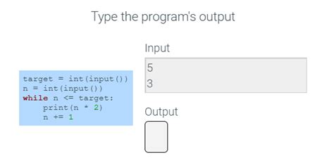 solved type the program s output input 5 3 target int