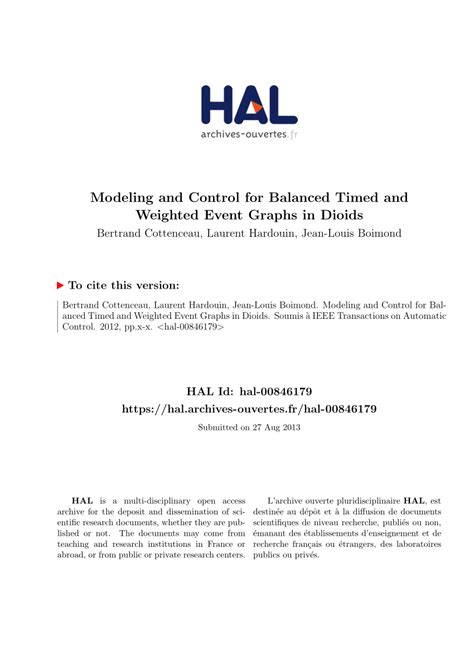 Pdf Modeling And Control For Balanced Timed And Weighted Event Graphs In Dioids
