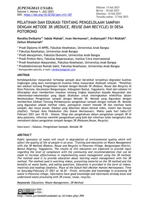 Pdf Pelatihan Dan Edukasi Tentang Pengelolaan Sampah Dengan Metode 3r
