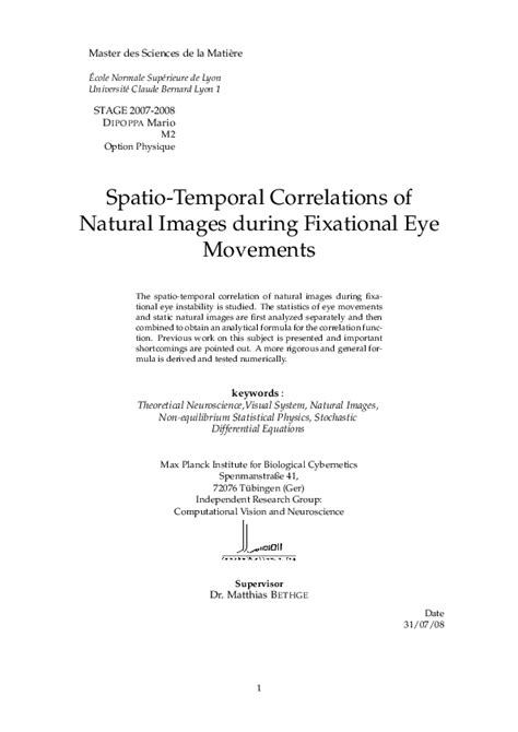 Pdf Spatio Temporal Correlations Of Natural Images During Fixational Eye Movements