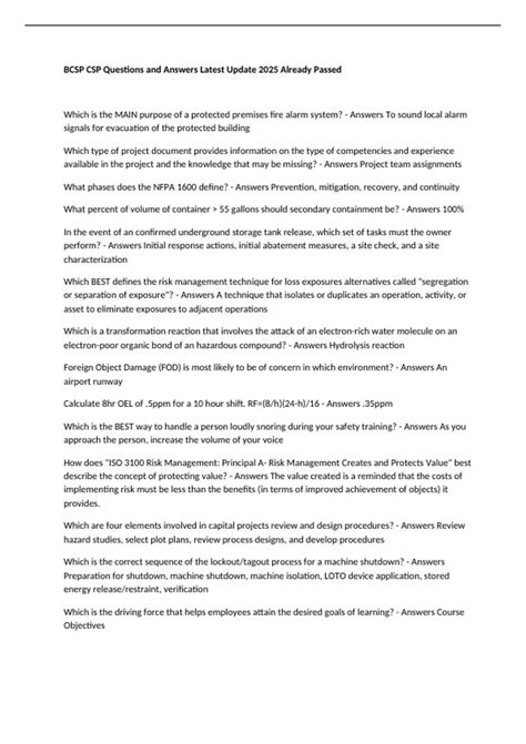 Bcsp Csp Questions And Answers Latest Update 2025 Already Passed Bcsp Csp Stuvia Us