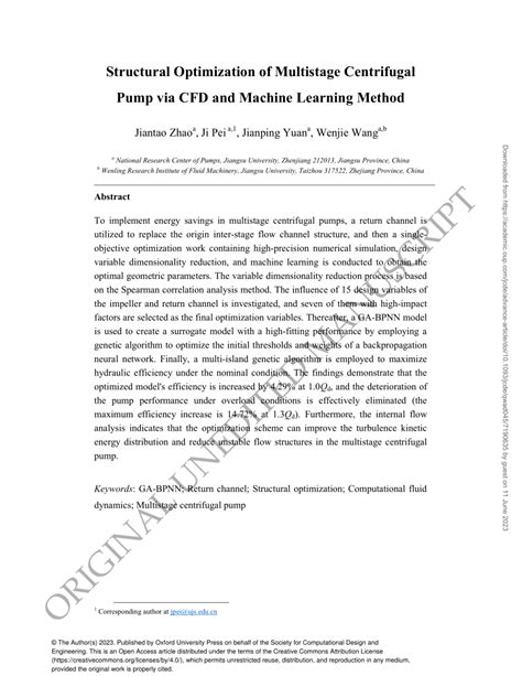 Pdf Structural Optimization Of Multistage Centrifugal Pump Via Cfd And Machine Learning Method