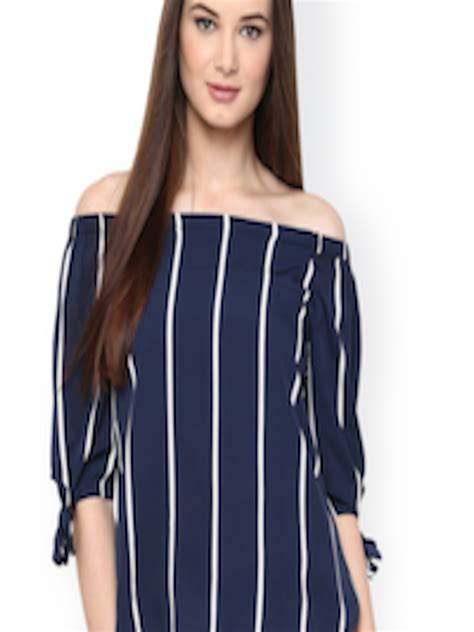 Buy Harpa Women Navy Striped Off Shoulder Top Tops For Women 1628597 Myntra