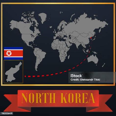 North Korea Solid Country 윤곽선 실루엣 현실적인 세계지도 템플릿 인포 그래픽 벡터 일러스트레이션 고립 된 개체 배경 국기에 대한 아틀라스 국가 설정