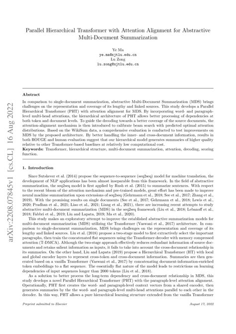 Parallel Hierarchical Transformer With Attention Alignment For Abstractive Multi Document