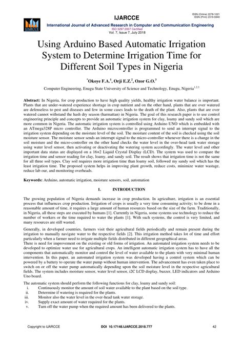 Pdf Using Arduino Based Automatic Irrigation System To Determine