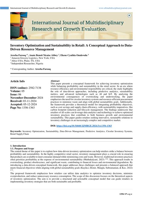 Pdf Inventory Optimization And Sustainability In Retail A Conceptual Approach To Data Driven