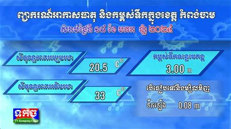 ព្យាករណ៍អាកាសធាតុ និងកម្ពស់ទឹកក្នុងខេត្ត កំពង់ចាម សំរាប់ថ្ងៃទី ១៨ ខែ