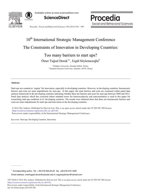 Pdf The Constraints Of Innovation In Developing Countries Too Many Barriers To Start Ups