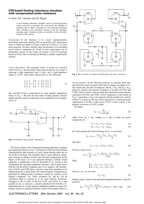 Pdf Ccii Based Floating Inductance Simulator With Compensated Series Resistance