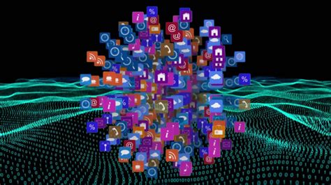 Premium Stock Video Animation Of Media Icons Over Binary Coding