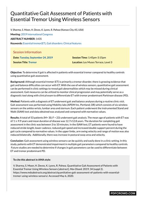 Pdf Quantitative Gait Assessment Of Patients With Essential Tremor Using Wireless Sensors