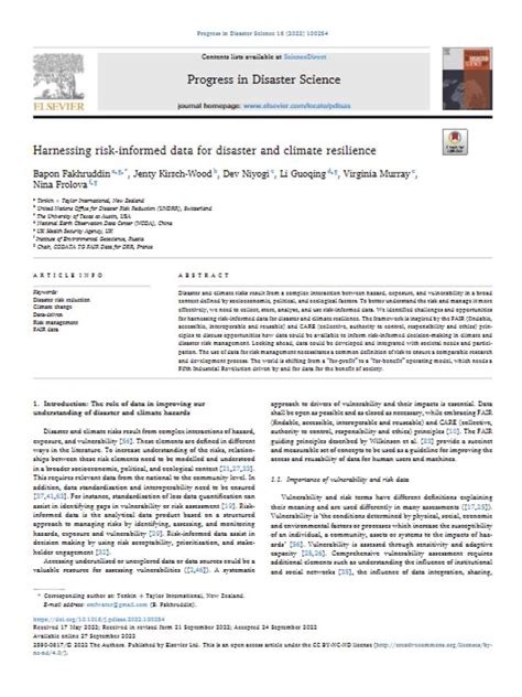 Harnessing Risk Informed Data For Disaster And Climate Resilience