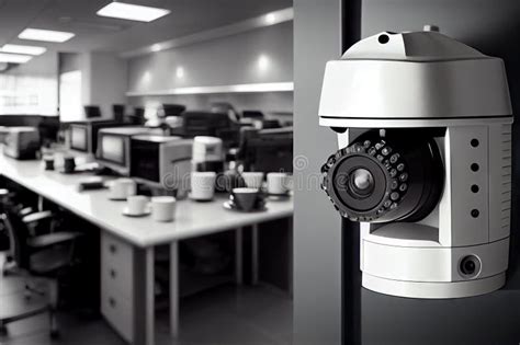 Security Camera Showing View Of Busy Office Kitchen And Coffee Machine Stock Illustration