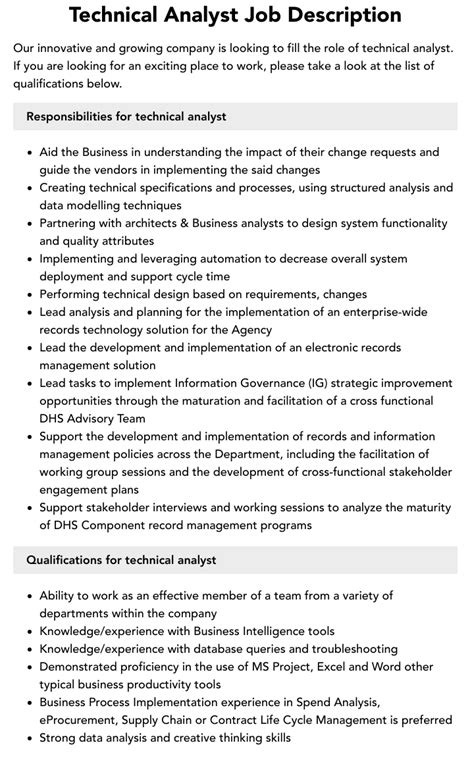 Technical Analyst Job Description Velvet Jobs