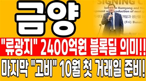 금양 주가전망 단독 류광지 2400억원 자사주 매각 마지막 고비 10월 첫 거래일 준비 Youtube