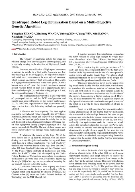 Pdf Quadruped Robot Leg Optimization Based On A Multi Objective Genetic Algorithm