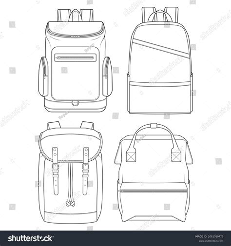 Set Backpack Outline Drawing Vector Set Stock Vector Royalty Free