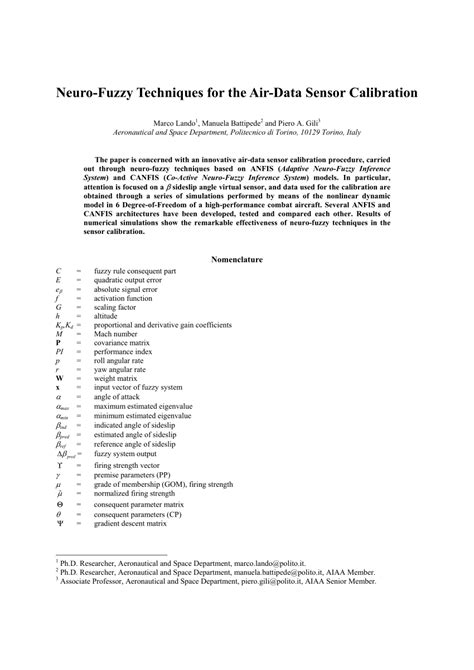 Pdf Neuro Fuzzy Techniques For The Air Data Sensor Calibration