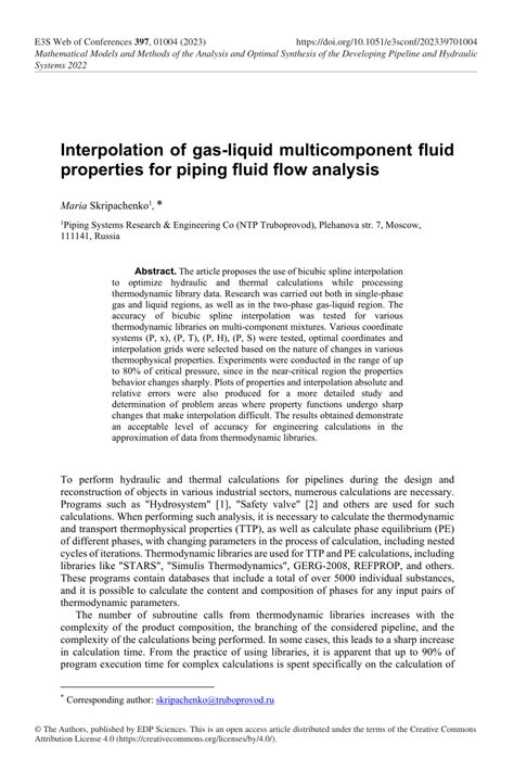 Pdf Interpolation Of Gas Liquid Multicomponent Fluid Properties For