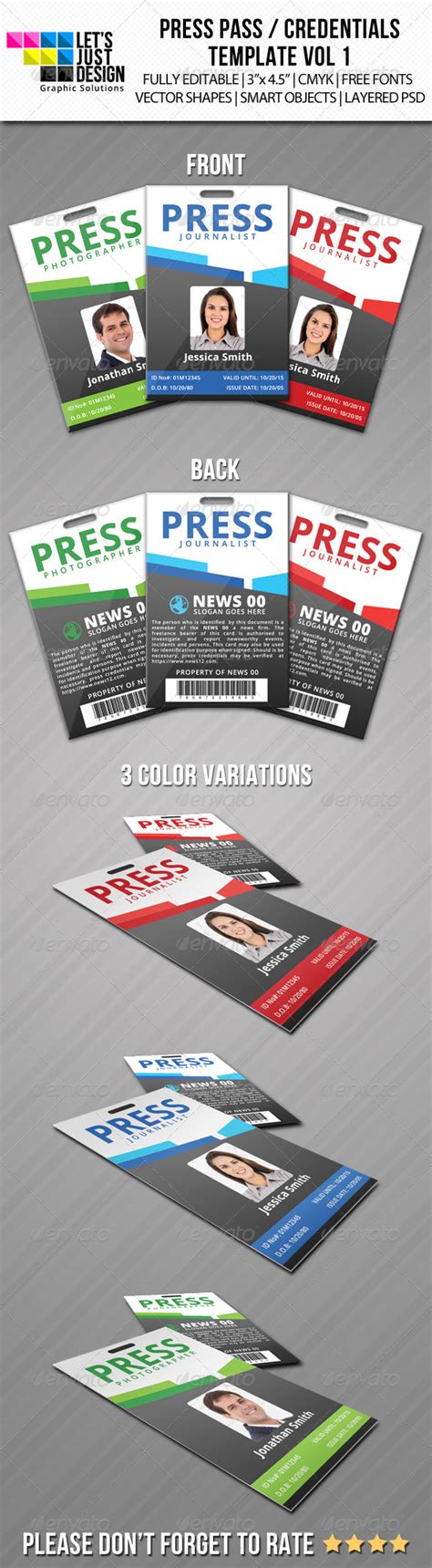 Press Pass Credentials Template Vol 1 By Letsjustdesign Graphicriver