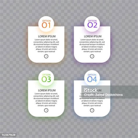아이콘과 4 옵션 또는 단계와 인포 그래픽 디자인 비즈니스 템플릿 프로세스 다이어그램 프리젠 테이션 워크 플로우 레이아웃 또는 배너 벡터 일러스트레이션에 사용할 수 있습니다