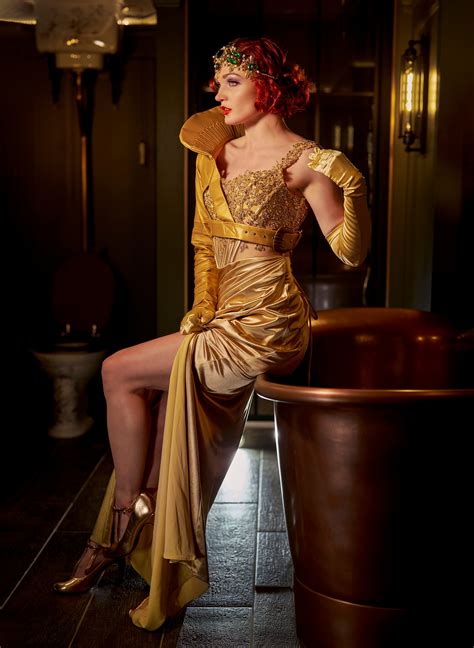 1419414 Redhead Girl Pose Sitting Dress Legs Glove Gold Color