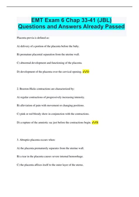 EMT Exam Chap JBL Questions And Answers Already Passed EMT