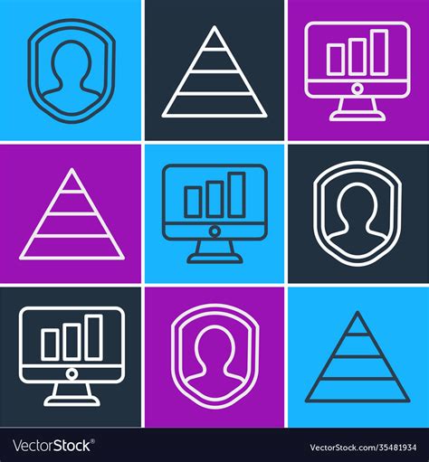 Set Line User Protection Monitor With Graph Chart Vector Image