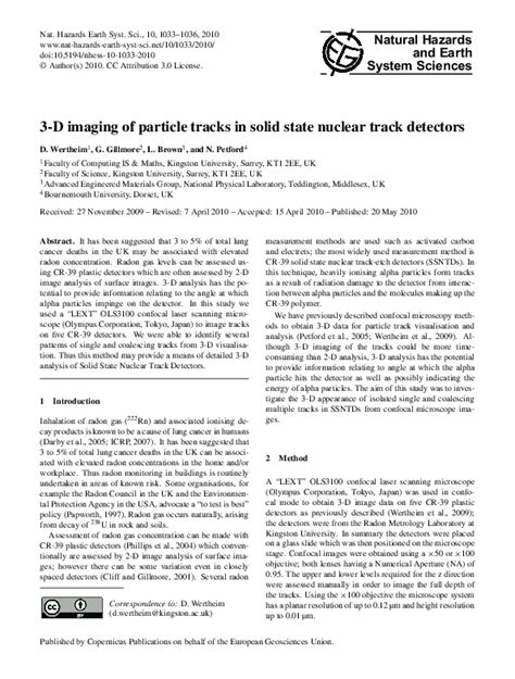 Pdf 3d Imaging Of Particle Tracks In Solid State Nuclear Track Detectors