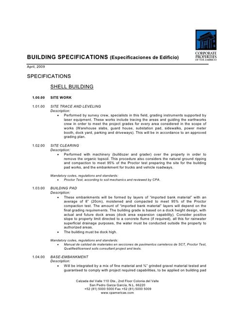 Building Specification Template