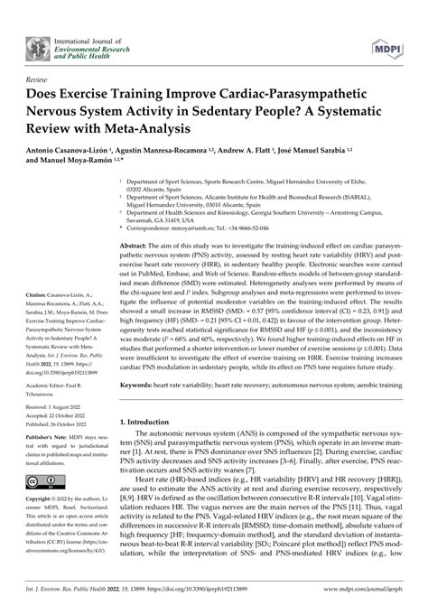 Pdf Does Exercise Training Improve Cardiac Parasympathetic Nervous System Activity In