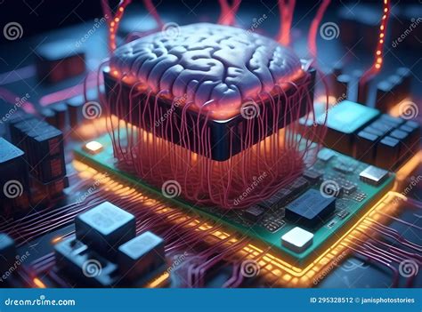 Artificial Intelligence Brains With Glowing Neurons Connected To Cpu The Power Of Artificial