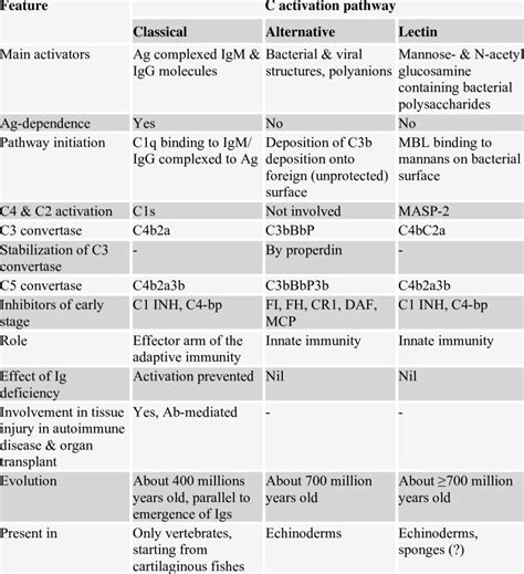 Comparison Of The Classical Alternative And Lectin Pathway Of