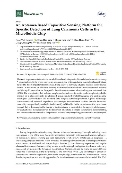 Pdf An Aptamer Based Capacitive Sensing Platform For Specific Detection Of Lung Carcinoma