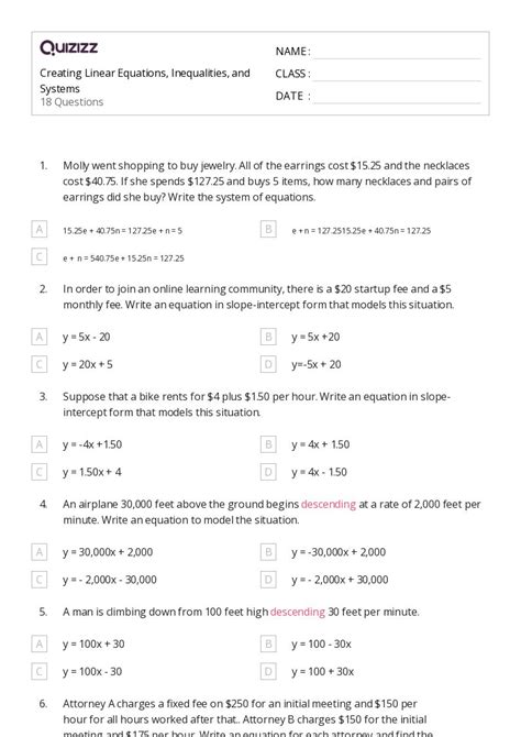 50 Inequalities And System Of Equations Worksheets For 9th Grade On Quizizz Free And Printable