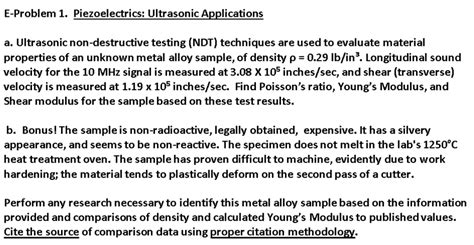 Solved A Ultrasonic Non Destructive Testing NDT Chegg