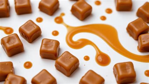Caramel Candies And Sauce On Clean White Background Close Up Detail Of
