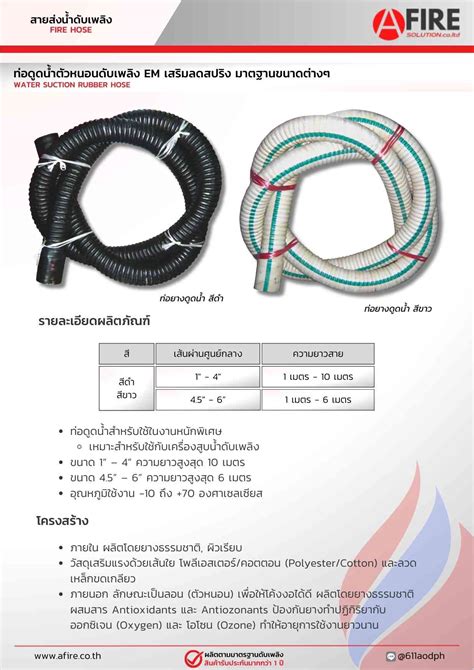 ท่อดูดน้ำดับเพลิง ตัวหนอน ผ้าใบ Em ขนาด 3 5นิ้วx2ม Afire
