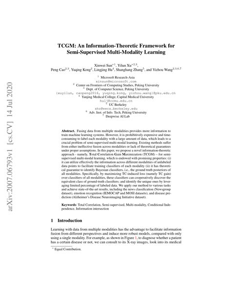 Pdf Tcgm An Information Theoretic Framework For Semi Supervised Multi Modality Learning