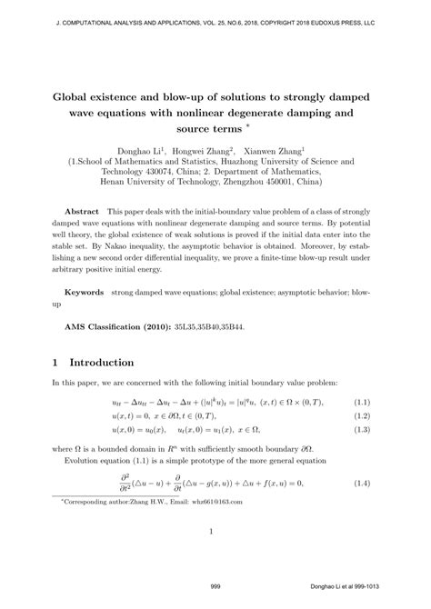 Pdf Global Existence And Blow Up Of Solutions To Strongly Damped Wave Equations With Nonlinear