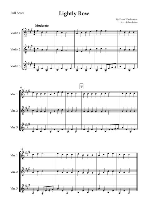 Lightly Row For Violin Trio Arr Fabio Britto By Franz Wiedemann Sheet Music For String