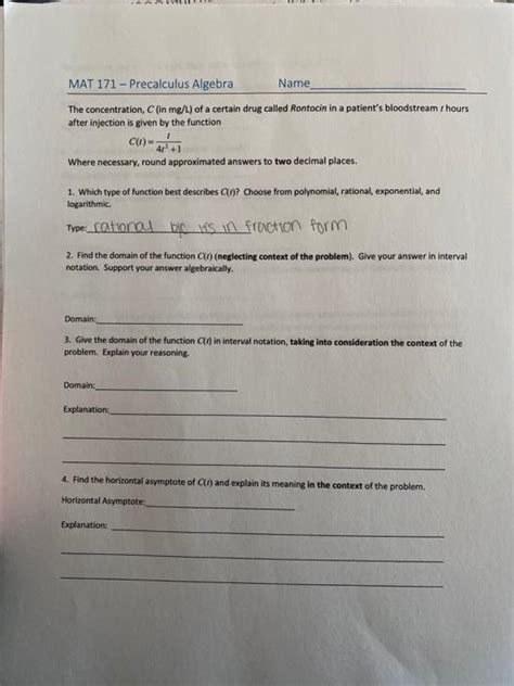 Solved Mat 171 Precalculus Algebra Name The Concentration