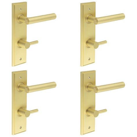 4 Pack Luxurious Satin Brass Bathroom Door Handle With Turn Release