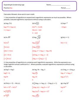 Expanding And Condensing Logarithms Practice By Pi 4 Ever TPT