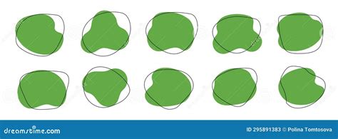 Organic Blob Shape Abstract Green Color Amoeba Irregular Fluid Element Set Simple Flat