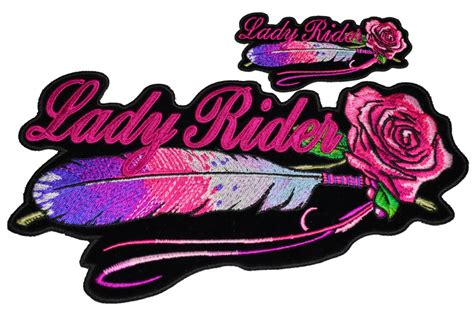 Lady Rider Patches 2 Piece Pink Feather And Rose Small And Large Patch