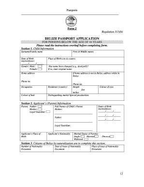 Belize Passport Application For Minors Blank Fillable Template Fill