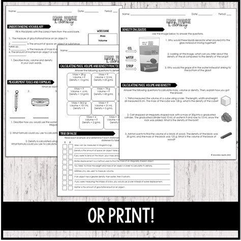 Mass Volume And Density Digital Google Slides And Print Activities Secondary Sparks