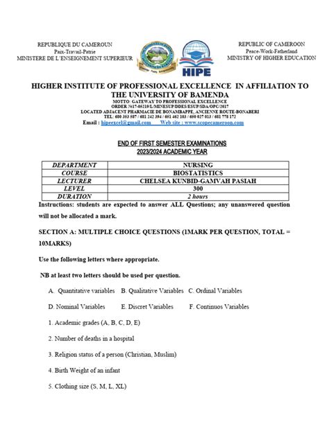 Biostatistic Exam Questions Setting 1 Pdf Median Skewness